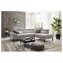 Ecksofa Home Affaire "Arnayon mit Querschläfer-Bettfunktion, Schlafsofa, großer Bettkasten" Sofas Gr. B/H/T: 272 cm x 79 cm x 217 cm, Feincord, Ottomane rechts, silberfarben (silber) manuelle Kopfteilverstellung, Tonnentaschen-Federkern, Feincord L-Form