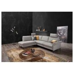 Ecksofa Places of Style "Sarsina: mit Tonnentaschen-Federkern, perfekt zum Entspannen L-Form" Sofas Gr. B/H/T: 265 cm x 85 cm x 223 cm, Flachgewebe, Ottomane links, grau (hellgrau) inklusive 2 motorischen Relaxfunktionen mit Herz-Waage-Beschlag