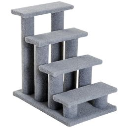 PawHut Tiertreppe Katzentreppe Hundetreppe Treppe für Katze und Hunde 4 Stufen Beige/Grau 63,5x43x60cm