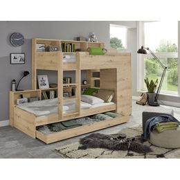 Relita Etagenbett Sina 2 LF á 90x200 cm, m. Kleiderschrank (o. Bettschublade), Eiche Artisan Dekor