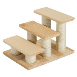 PawHut Tiertreppe Katzentreppe Hundetreppe 3 Stufen Treppe für Katze und Hunde Plüsch Creme 45 x 35 x 34 cm