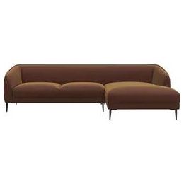 Ecksofa FLEXLUX "Belle Designsofa, L-Form, B/T 288/149 cm" Sofas Gr. B/H/T: 288cm x 74cm x 149cm, Velvet, Chaiselongue rechts, braun (cognac) Skandinavisches Design, In hochwertiger Verarbeitung