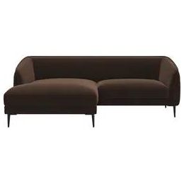 Ecksofa FLEXLUX "Belle Designsofa, bequem durch Kaltschaum im Sitz, L-Form" Sofas Gr. B/H/T: 218cm x 74cm x 149cm, Velvet, Chaiselongue links, braun (tobacco) Skandinavisches Design, In hochwertiger Verarbeitung, BT 218149 cm