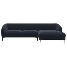 Ecksofa FLEXLUX "Belle Designsofa, L-Form, B/T 288/149 cm" Sofas Gr. B/H/T: 288cm x 74cm x 149cm, Velvet, Chaiselongue rechts, blau (royal blau) Skandinavisches Design, In hochwertiger Verarbeitung