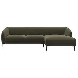 Ecksofa FLEXLUX "Belle Designsofa, L-Form, B/T 288/149 cm" Sofas Gr. B/H/T: 288cm x 74cm x 149cm, Velvet, Chaiselongue rechts, grün (moss green) Skandinavisches Design, In hochwertiger Verarbeitung