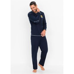 bonprix Pyjama aus reiner Baumwolle mit langen &Auml;rmeln., blau, 100% Baumwolle