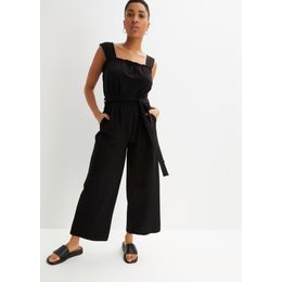 bonprix Jersey-Jumpsuit aus Baumwoll-Mix, schwarz, Gr.40/42 (M), Bequemer Jersey-Jumpsuit mit breiten Tr&auml;gern und weitem Bein, 95% Baumwolle (organic)