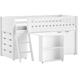 Spielbett Vipack, weiß, B:134,7cm H:114cm L:206,7cm, Das Bett ist Kiefer massiv;Die Beimöbel MDF, Betten, mit viel Funktion auf kleinem Raum, LF 90x200 cm, Kiefer weiß lackiert