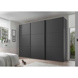 Schwebetürenschrank STAUD "Includo, Made in Germany" Schränke Gr. B/H/T: 249 cm x 222 cm x 68 cm, Comfort, 3 St., grau (dekor vulkan) Mit vier verschiedenen Ausstattungsvarianten