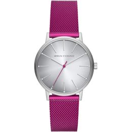 Quarzuhr Armani Exchange Armbanduhren lila (fuchsia) Damen Armbanduhr, Damenuhr, analog, Edelstahlarmband