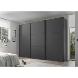 Schwebetürenschrank STAUD "Includo, Made in Germany" Schränke Gr. B/H/T: 280 cm x 222 cm x 68 cm, Basic, 3 St., grau (dekor vulkan) Mit vier verschiedenen Ausstattungsvarianten