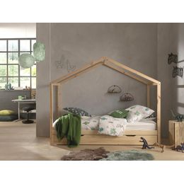 Hausbett Vipack "Dallas", beige (natur), B:97cm H:170cm L:210cm, Boden Bettschublade Hartfaser, Betten, wahlweise mit Bettschublade oder Textilhimmel, Ausf. natur oder weiß