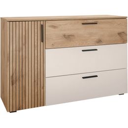 Kommode Schlafkontor "Daria mit 3 Schubkästen und Rillenoptik" Sideboards Gr. B/H/T: 125 cm x 82,6 cm x 40 cm, 3 St., beige (viking oak hell, weiß)