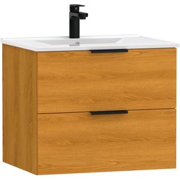 Waschtisch Welltime "Athen Badezimmerschrank mit Softclose Funktion WC Bad 60 cm" Waschtische Gr. eckig, braun (eichefarben, eichefarben) Waschplatz mit 2 Schubladen und Waschbecken Badmöbel Unterschrank