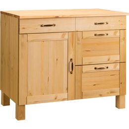 Unterschrank Home Affaire "Alby", beige (natur gebeizt, gewachst), B:100cm H:85cm T:60cm, Schränke, Breite 100 cm, 1 Tür, 4 Schubladen