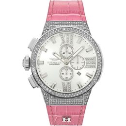 Chronograph Haemmer Germany "ROSY, E-026" Armbanduhren rosa Damen Quarzuhr, Damenuhr, Datum, Stoppfunktion, Saphirglas, Lederarmband