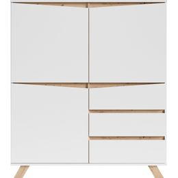 Highboard Inosign "Valentin" Sideboards Gr. B/H/T: 120 cm x 137 cm x 38 cm, Weiß / Artisan Eiche, 3 St., weiß 3 Schubkästen und Türen, Breite 120cm in modernem Scandi - Design