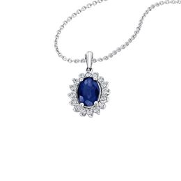 Kette mit Anhänger ONE ELEMENT "0,25 ct Diamant Brillant Safir aus 585 Weißgold" Halsketten Gr. 0.25 ct, silberfarben (silber) Damen Schmuckset - Set mit verstellbarer Halskette