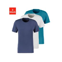 T-Shirt Bruno Banani Gr. S, bunt (navy, grau, meliert, petrol) Herren Shirts Unterhemd Multipacks mit Rundhals-Ausschnitt