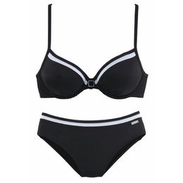 Lascana Set: Bügel-Bikini 'Yacht' schwarz Gr. 36 Cup C. Mit Kontrastbesatz. Mit Bügel. Nachhaltig.