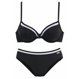 Lascana Set: B&uuml;gel-Bikini 'Yacht' schwarz Gr. 36 Cup C. Mit Kontrastbesatz. Mit B&uuml;gel. Nachhaltig.