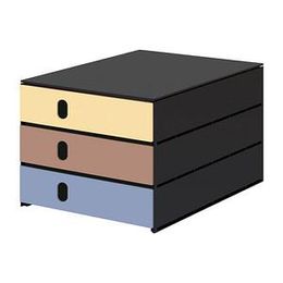 Styro Schubladenbox Styroval pro feelings Midnightsun gelb, braun, blau 14-8050.Mi, DIN C4 mit 3 Schubladen