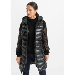 bonprix Steppweste in Glanzoptik, schwarz, Gr.36, Stylische Weste mit langer Passform