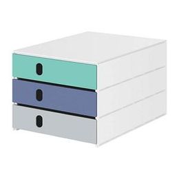 Styro Schubladenbox Styroval pro feelings Sea Shore grün, blau, grau 14-8050.Au, DIN C4 mit 3 Schubladen