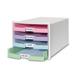 HAN Schubladenbox IMPULS rosa, lila, blau, grün 1013-129, DIN A4, DIN C4 mit 4 Schubladen
