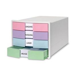HAN Schubladenbox IMPULS rosa, lila, blau, grün 1012-129, DIN A4, DIN C4 mit 4 Schubladen