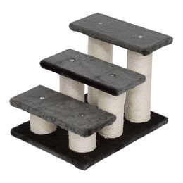 PawHut Tiertreppe Katzentreppe 3 Stufen Hundetreppe Treppe für Katze und Hunde Plüsch Dunkelgrau 45 x 35 x