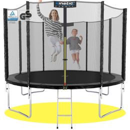 KINETIC SPORTS Trampolin Outdoor SALTO Ø 183/244/305/366/400/430/490 cm -TÜV Rheinland geprüft, Kindertrampolin Set mit Netz, Randpolster, USA Sprungtuch - Gartentrampolin, bis zu 160kg Schwarz Ø 310 cm Ø 310 cm, Schwarz