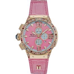 Chronograph Haemmer Germany "TAFFY, E-005" Armbanduhren rosa Damen Quarzuhr, Damenuhr, Datum, Stoppfunktion, Saphirglas, Lederarmband