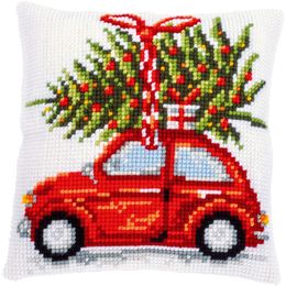 Verachtert Kreuzstichkissen "Auto mit Weihnachtsbaum"