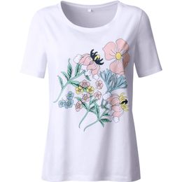 Damen Kurzarmshirt mit Bl&uuml;ten-Druck wei&szlig;-bedruckt, Gr&ouml;&szlig;e 38