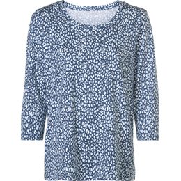 Damen 3/4-Arm-Shirt mit Minimal-Druck wei&szlig;-jeansblau-bedruckt, Gr&ouml;&szlig;e 44
