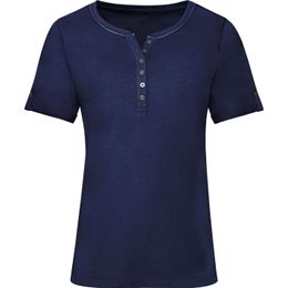Damen Kurzarmshirt mit fixiertem &Auml;rmel-Aufschlag marine, Gr&ouml;&szlig;e 52
