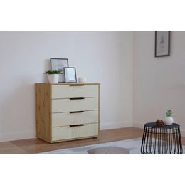 Schubkastenkommode Wiemann "Monaco" Sideboards Gr. B/H/T: 80 cm x 70 cm x 43 cm, 4, braun (bianco, eiche, nachbildung, glas champagner) mit Glasfront in diversen Breiten, vormontiert