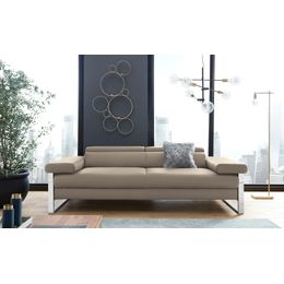 2-Sitzer W.Schillig "finn", braun (stone z59), B:230cm H:71cm T:106cm, Flachgewebe S22 (100% Polyester);Stoff S37 (100% Polyester);Longlife Xtra-Leder Z59: Glattleder mit modischer Pr&auml;gung. Hautst&auml;rke 0, 9 - 1, 1 mm, Sofas, German Design Award 2016, Fu&szlig;gestell Chrom gl&auml;nzend, Breite 230 cm