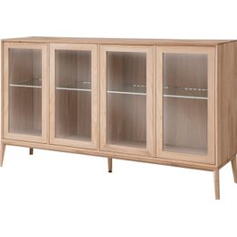 Sideboard Home Affaire "Koda" Sideboards Gr. B/H/T: 177,7 cm x 100,5 cm x 41,5 cm, beige (natur) inklusive Beleuchtung, Glasböden verstellbar