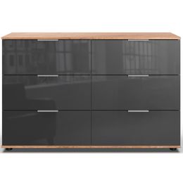 Schubkastenkommode wimex "Saigon" Sideboards Gr. B/H/T: 130cm x 83cm x 41cm, 6 St., grau (plankeneiche nachbildung/ glas grey) mit 6 Schubladen, wahlweise Glas-oder Spiegelfronten