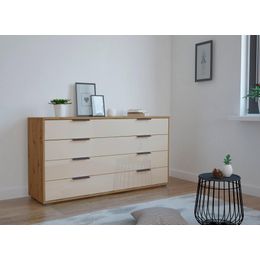 Schubkastenkommode Wiemann "Monaco" Sideboards Gr. B/H/T: 141 cm x 70 cm x 43 cm, 4, braun (bianco, eiche, nachbildung, glas champagner) mit Glasfront in diversen Breiten, vormontiert