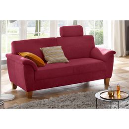 3-Sitzer Home Affaire "Alta", rot (bordeaux), B:186cm H:87cm T:88cm, Struktur fein ( 100% Polyester);Luxus-Microfaser ALTARA NUBUCK (100% Polyester);Struktur ( 100% Polyester), Sofas, mit Federkern und Kontrastnaht, F&uuml;&szlig;e Buche eichefarben