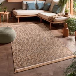 Teppich Paco Home "Cologne 495" Teppiche Gr. B/L: 240 cm x 340 cm, 11 mm, 1 St., beige Fransenteppich Flachgewebe, meliert, Rauten Motiv,, mit Fransen, Outdoor geeignet