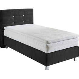 Boxspringbett, schwarz, B:105cm L:210cm, Bezug: Microvelours 100% Polyester;Polsterung: 100% Polyester, Westfalia Schlafkomfort, Komplettbetten, Boxspringbett, mit Kn&ouml;pfen in Kristalloptik, wahlweise mit Topper