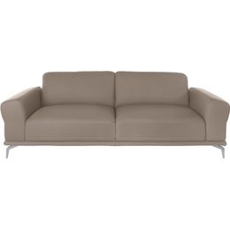 2,5-Sitzer W.Schillig "montanaa", braun (stone z59), B:232cm H:78cm T:94cm, Sofas, mit Metallf&uuml;&szlig;en in Silber matt, Breite 232 cm