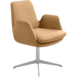 K+w Komfort & Wohnen Drehstuhl K+W KOMFORT & WOHNEN "Cube", gelb (curcuma 71, edelstahloptik), B:63cm H:84cm T:65cm, Stühle, Drehstuhl Esszimmerstuhl, Rückholfunktion, Untergestell Edelstahloptik
