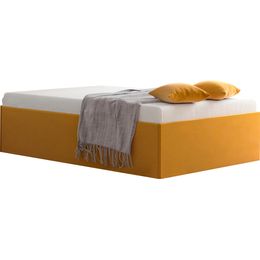 Polsterbett "Amrum", gelb (sonnengelb), B:145cm L:205cm, Bezug Glanzvelours, 100% Polyester, Polsterung 100% Polyester, Gestell Holzwerkstoff, Westfalia Schlafkomfort, Betten, in Samtvelours ohne Kopfteil, mit und ohne Bettkasten erhältlich