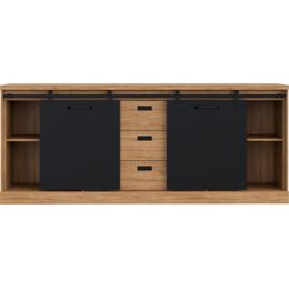 Sideboard FORTE Sideboards Gr. B/H/T: 213,4 cm x 88,2 cm x 52 cm, 3, schwarz (waterford eiche, schwarz)