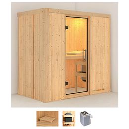 Karibu Sauna "Vada" Saunen 9 KW-Ofen mit integrierter Steuerung beige (naturbelassen)